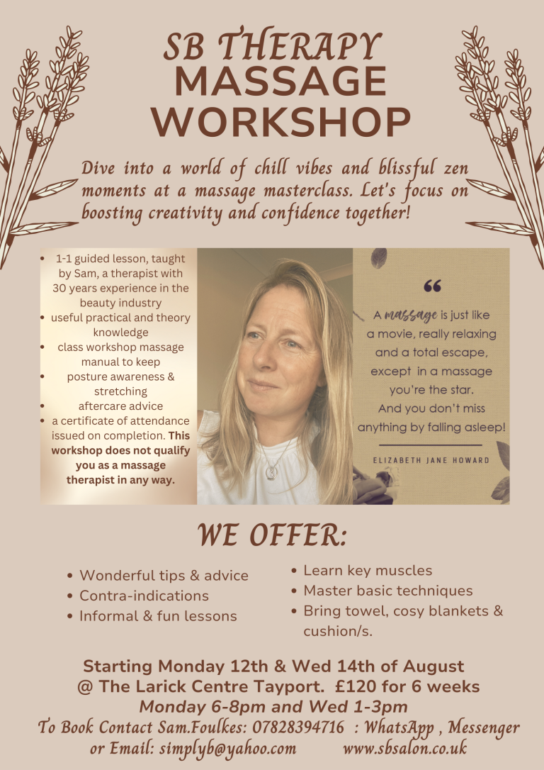 Massage classes - 2 or 3 hours. Friends, carers, couples, parents all welcome. Great lessons for ...